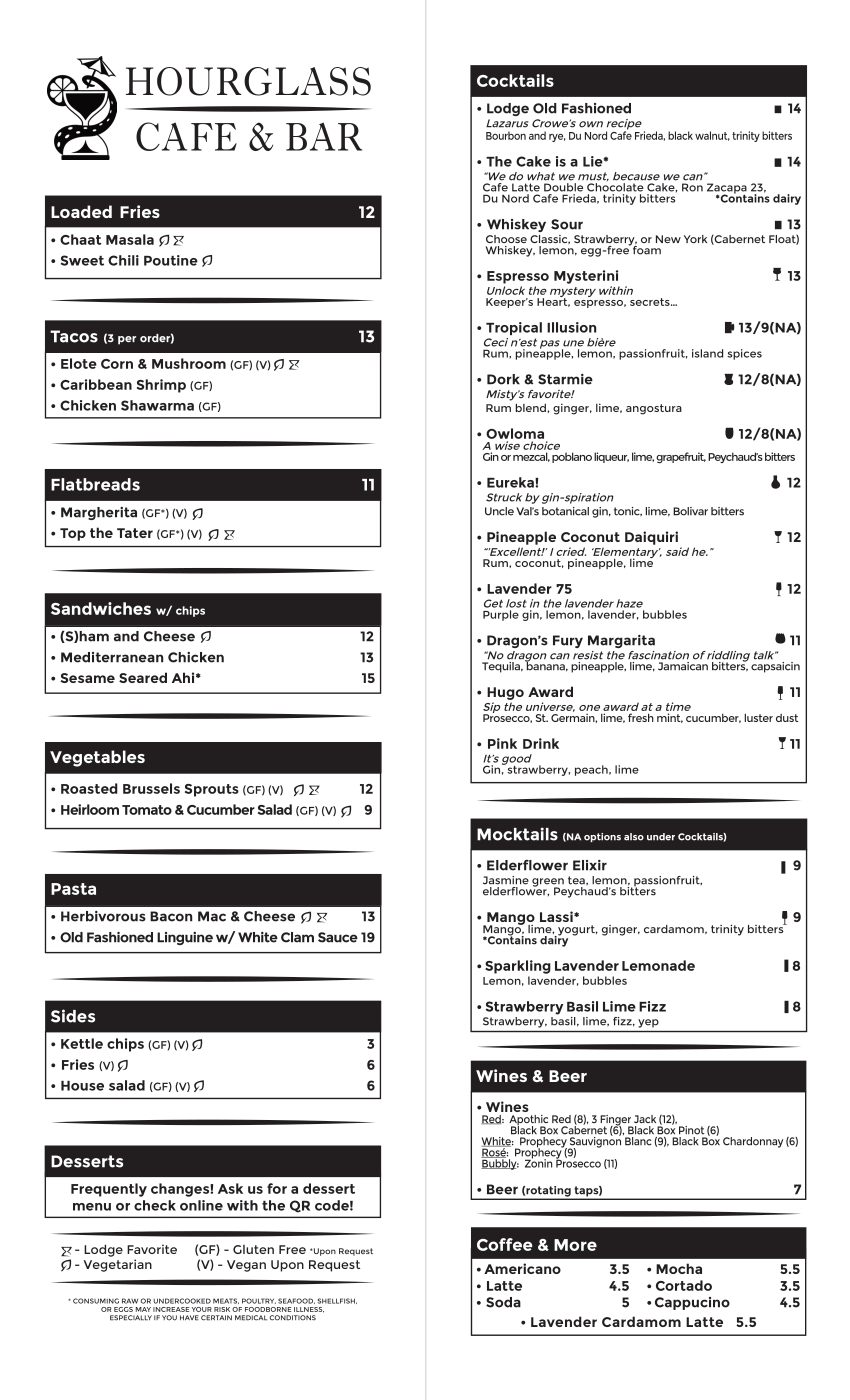 Menu – Hourglass Cafe & Bar